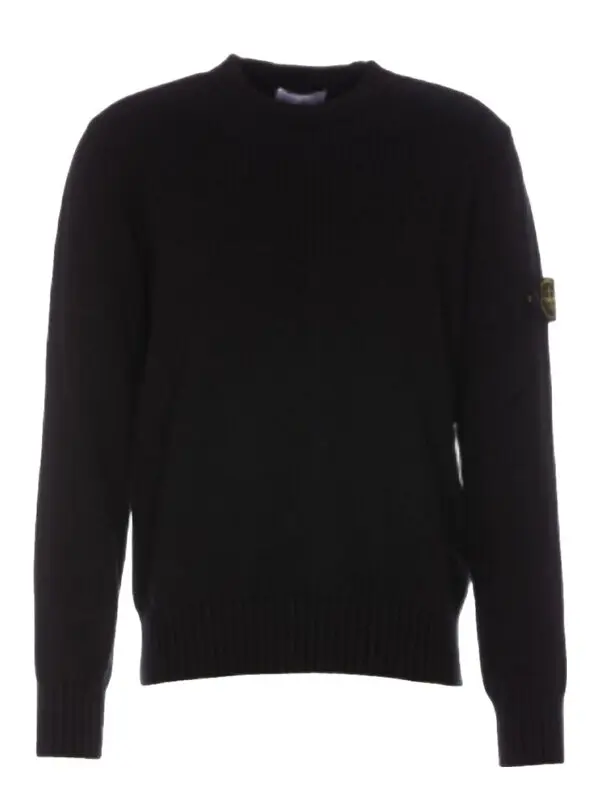 Stone Island Logo Patch Crewneck Jumper - Black