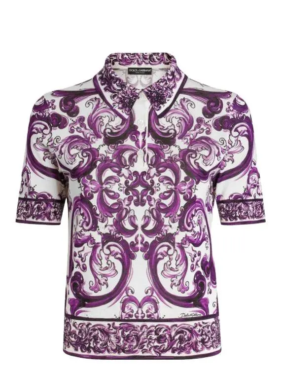 Dolce & Gabbana Majolica Print Silk Polo Shirt - Multicolor