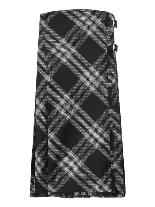 Burberry Checked Fringed-edge Midi Skirt - Black