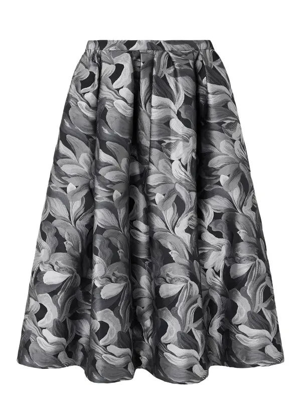 Dries Van Noten Floral Print Pleated Midi Skirt - Black