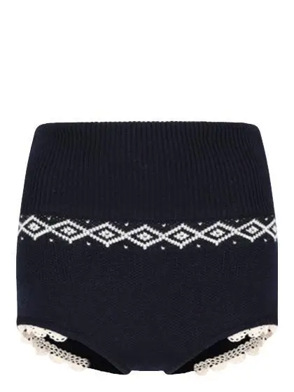 Magda Butrym High-waisted Knitwear Mini Shorts With Crochet Trims - Navy