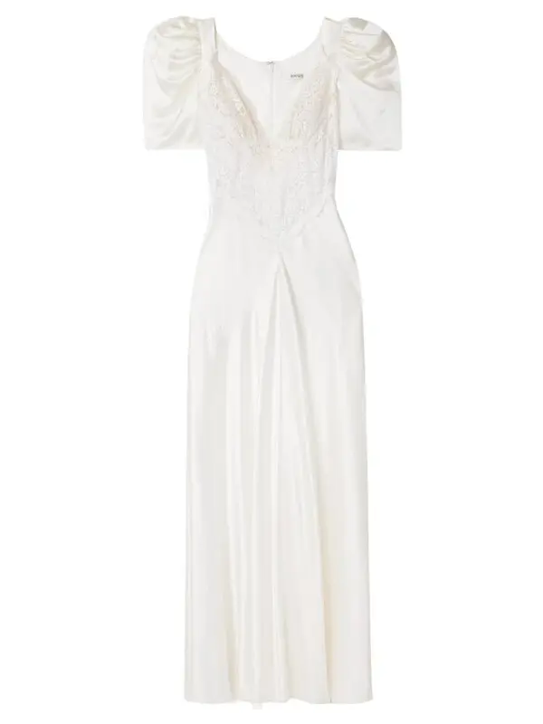 RODARTE Lace-trimmed Silk-satin Gown - White