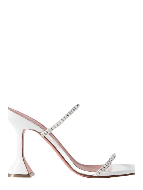 Amina Muaddi Crystal Embellished Patent Leather Mules - White