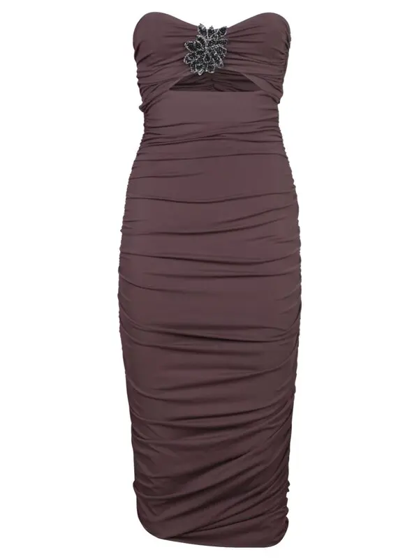 Amen Embellished Strapless Midi Dress - Brown
