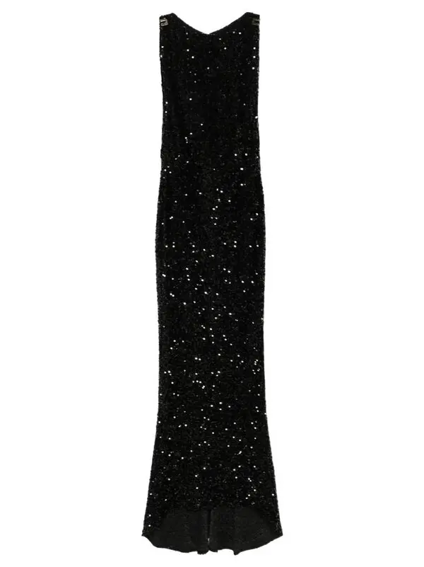 Elisabetta Franchi Sequined Sleeveless Maxi Dress With Open Back - Black