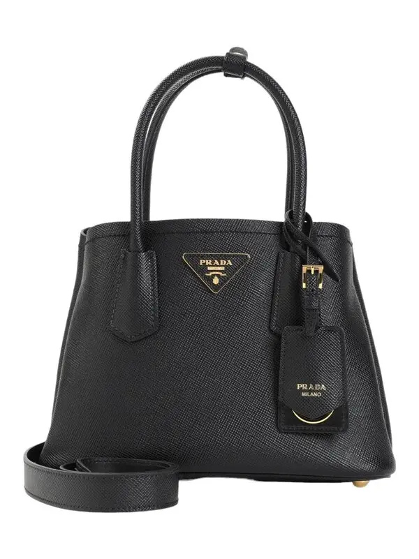 Prada Logo Plaque Top Handle Bag - Black