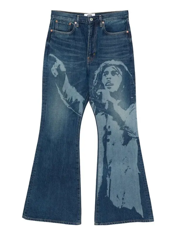 Junya Watanabe Printed Flare Jeans - Indigo X Beige