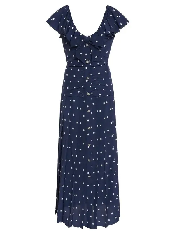 Alessandra Rich Polka Dot Ruffled Midi Dress - Blue