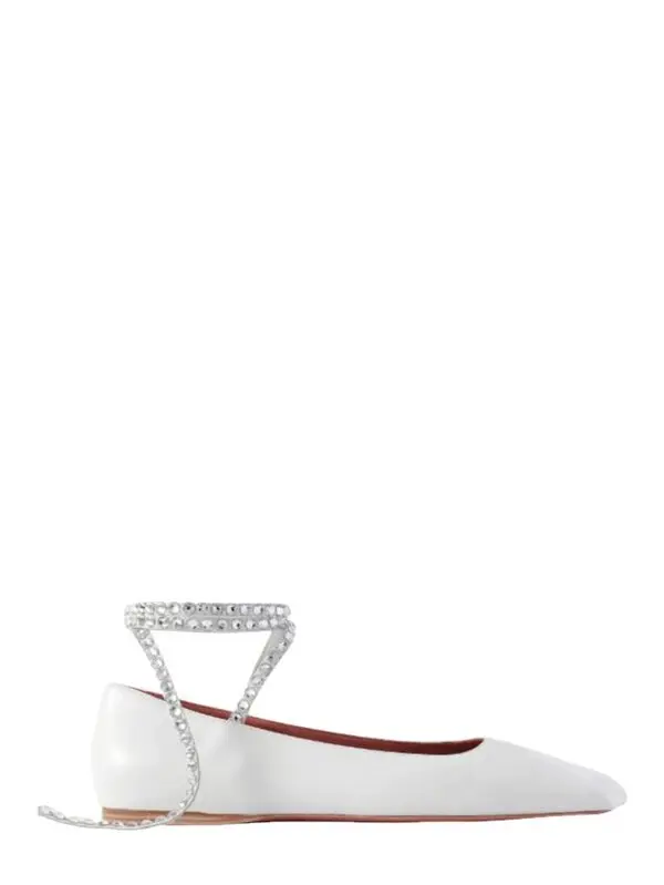 Amina Muaddi Crystal-embellished Leather Ballet Flats - White