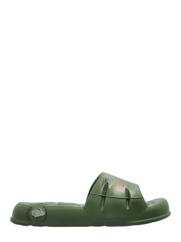 Kenzo Logo Embossed Slides - Green