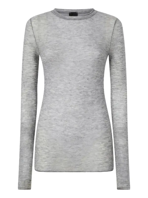 Pinko Long-sleeved Knitted Sheer T-shirt - Gray