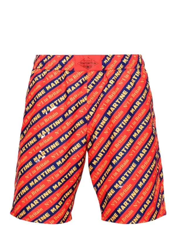 Martine Rose Beach Shorts With Stripe Lettering - Red
