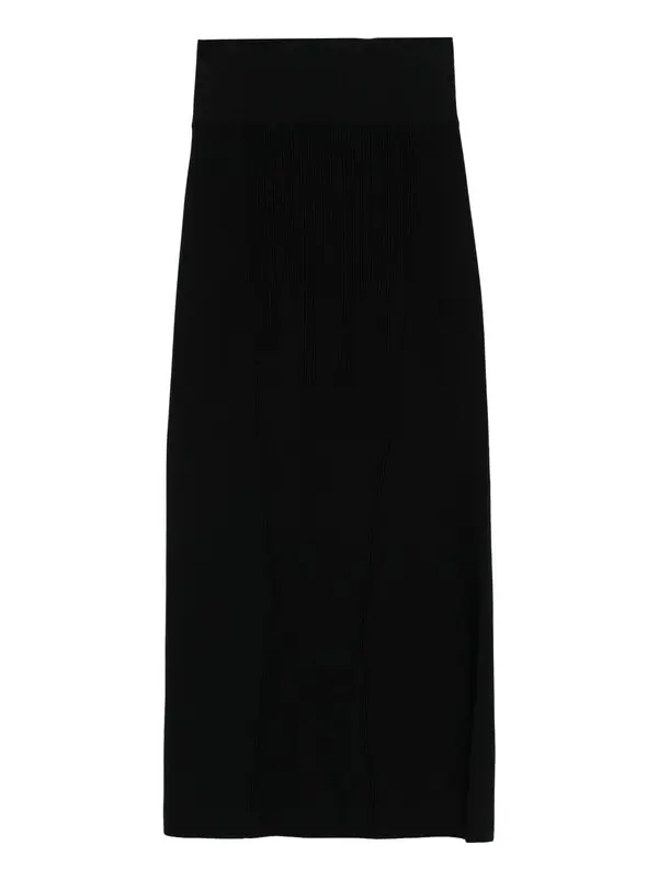 MUGLER Ribbed Waistband Midi Skirt - Black