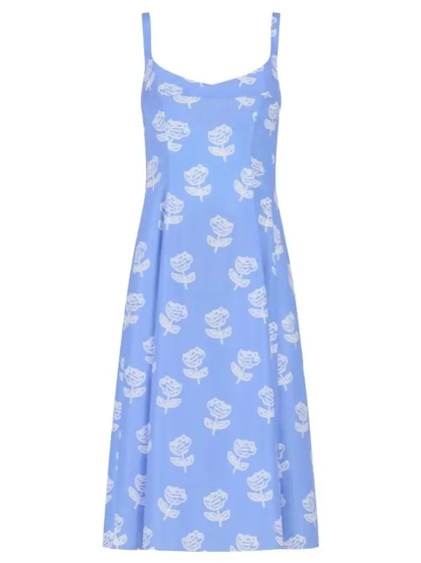 Marni Printed Poplin Flared Midi Dress - Irisblue