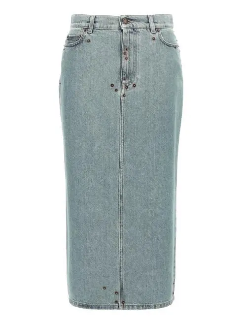 Moschino Midi Denim Skirt With Metal Rivets - Gray