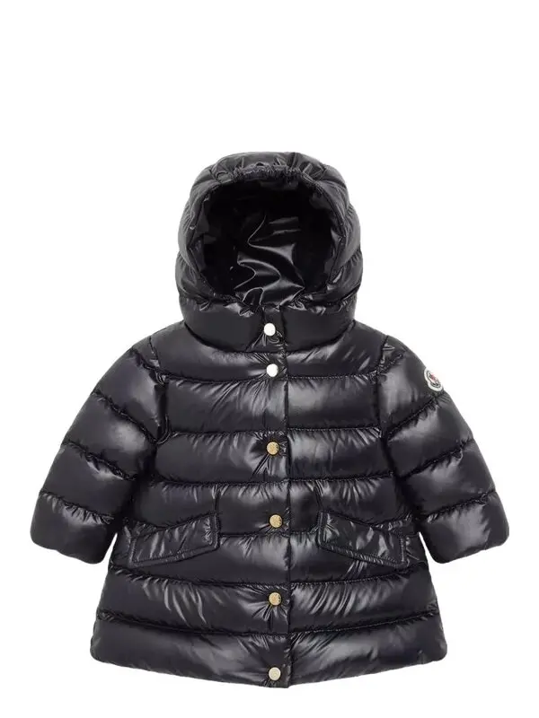 Moncler Hooded Down Coat With Logo Patch - Night Blue