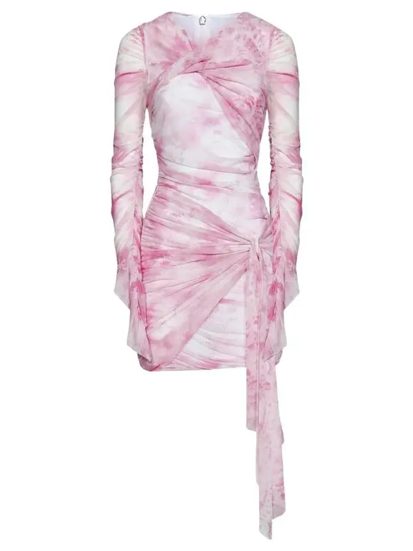 MSGM Long-sleeved Gathered Mini Dress - Pink