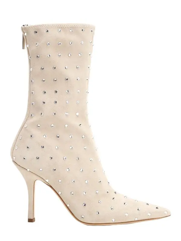 Paris Texas Pointed Toe Embellished Ankle Boots - Nude