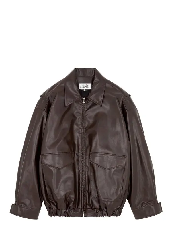 MAISON MARGIELA Faux Leather Zip-up Jacket - Bordeaux