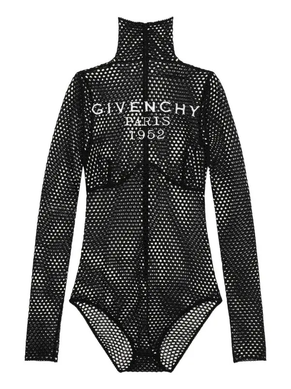 Givenchy Long-sleeved Mesh Knitted Bodysuit With High Collar - Black