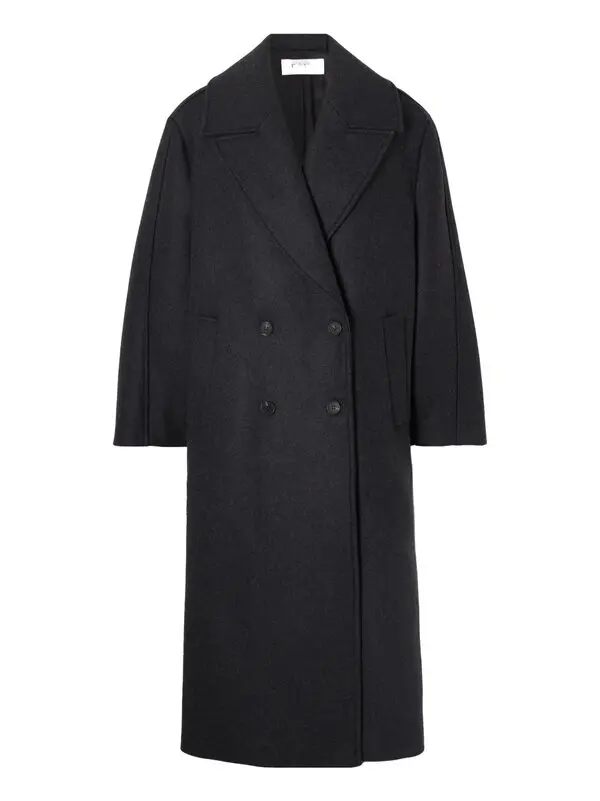 RÓHE Ezra Double-breasted Wool-blend Coat With Plush Trim - Black