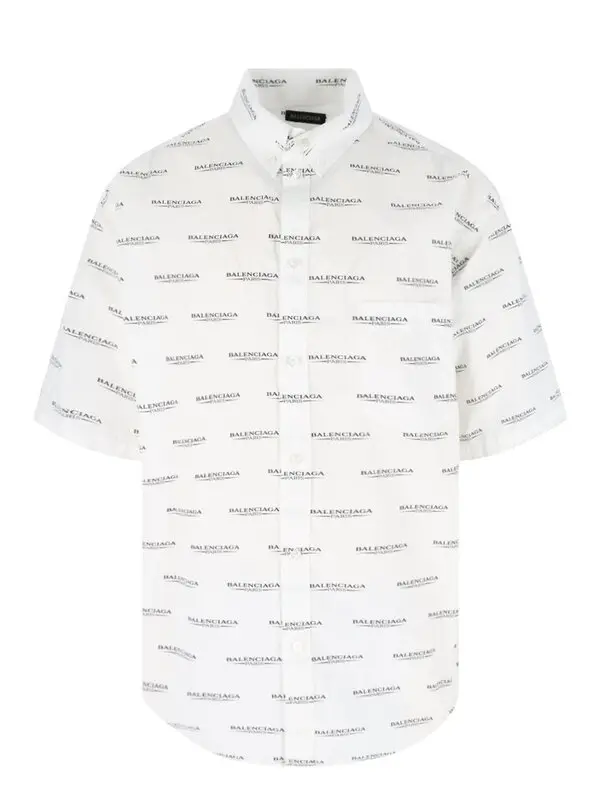 Balenciaga Allover Logo Printed Short-sleeved Shirt - White
