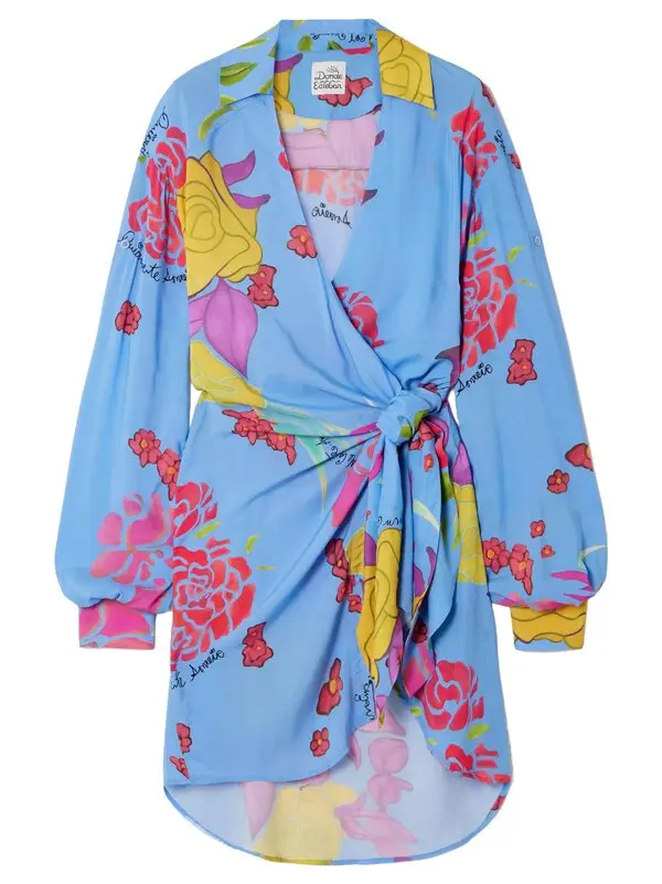 DONDE ESTEBAN Cielo Floral-print Crepe Wrap Mini Dress - Blue