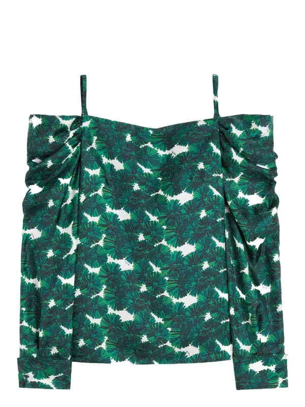 Max Mara Printed Silk Off-the-shoulder Blouse - Emerald