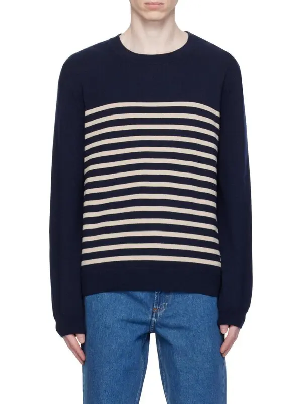 A.p.c. Matte Stripe Crewneck Knit Sweatshirt - Black