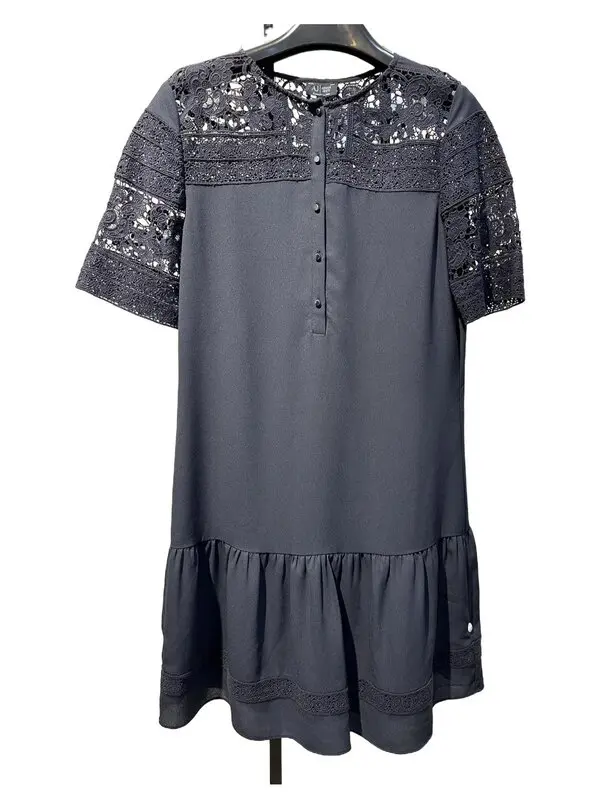 Emporio Armani Round-collar Short-sleeve Dress With Lace Embellishments - Black