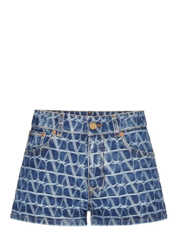 Valentino Garavani Toile Iconographe Logo Patch Denim Shorts - Blue
