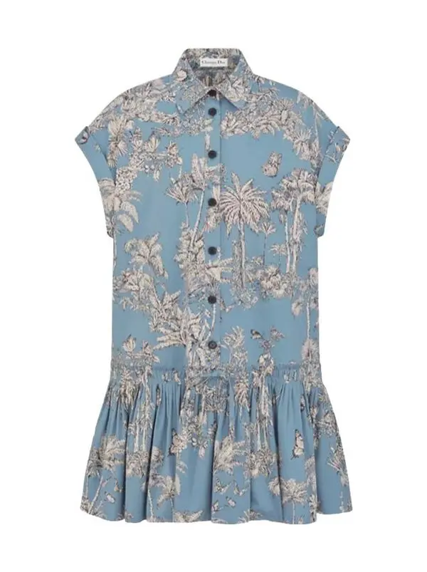 Dior Dioriviera Short Shirtdress With Toile De Jouy Palms Motif - Blue