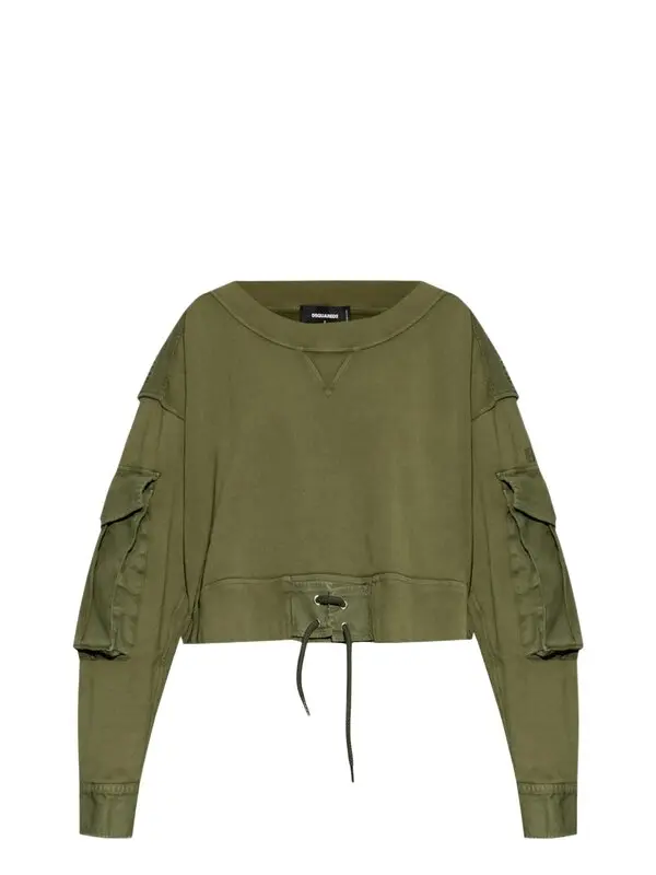 Dsquared2 Boat Neck Distressed Cargo Sweatshirt - Green