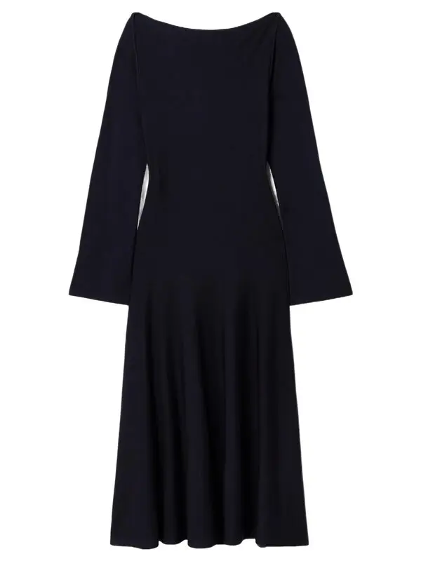 Khaite Long-sleeved Boatneck Dress - Navy Blue