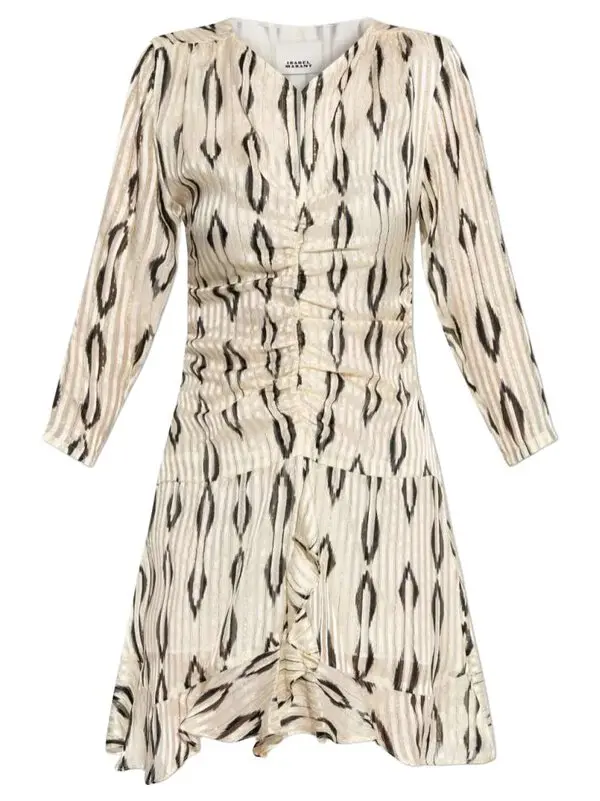 Isabel Marant Étoile Octavia Dress With Graphic Print And Ruched Detailing - Light Beige