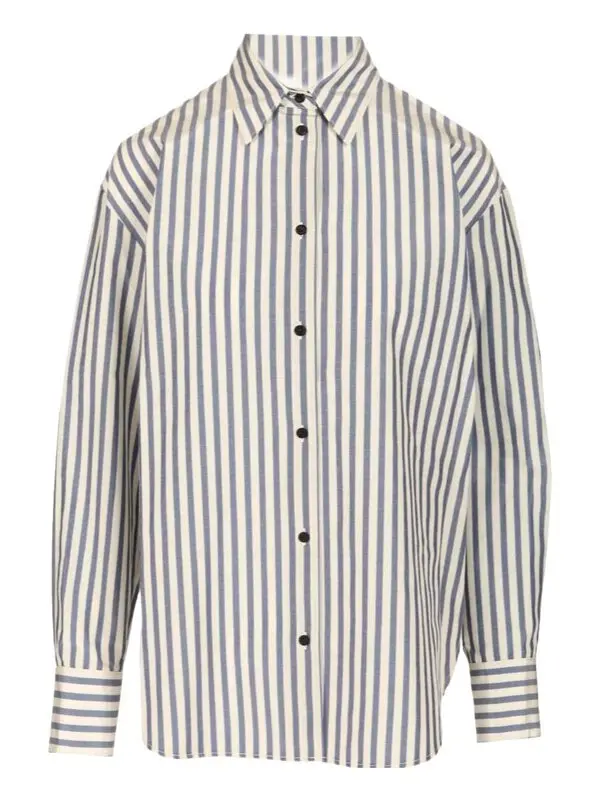FORTE_FORTE Striped Shirt With Lapel Collar - Gray