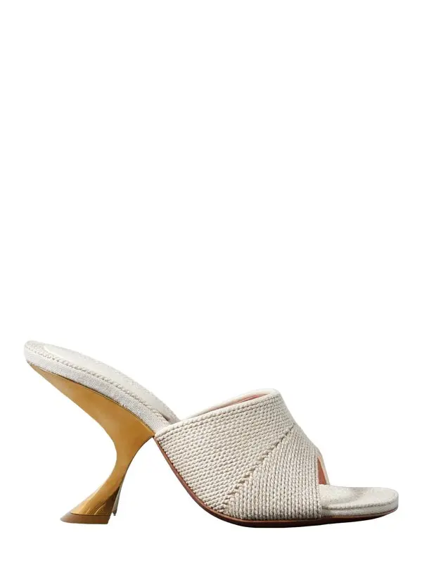 Amina Muaddi Woven Canvas Mules With Sculptural Heel - White
