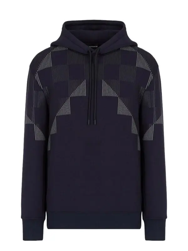 Emporio Armani Geometric Print Drawstring Hoodie - Black