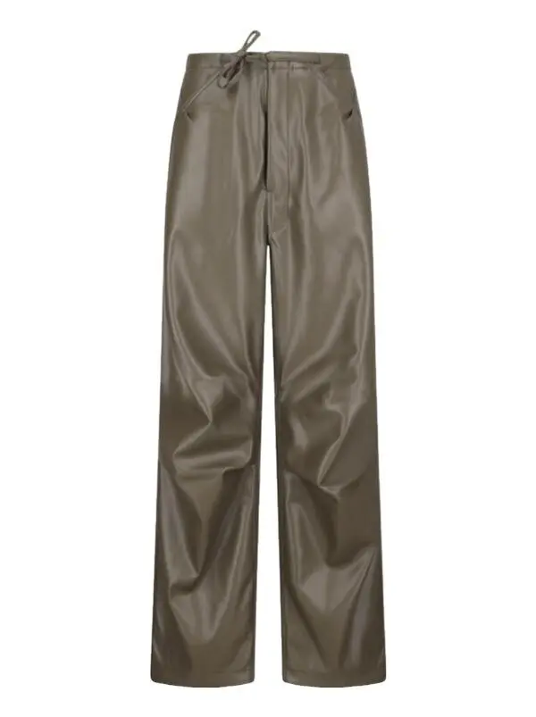DARKPARK Straight-leg Leather Drawstring Trousers - Gray