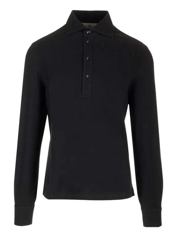 Brunello Cucinelli Long Sleeved Buttoned Polo Shirt - Black