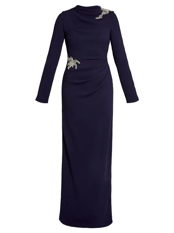 Erdem Long-sleeved High Neck Maxi Dress With Embellished Detailing - Black