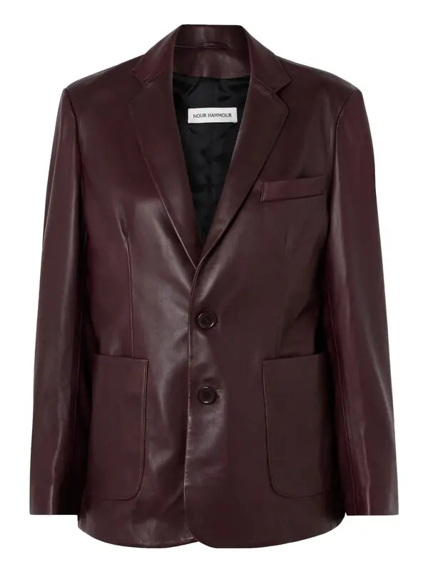 Nour Hammour Valeria Leather Blazer - Burgundy
