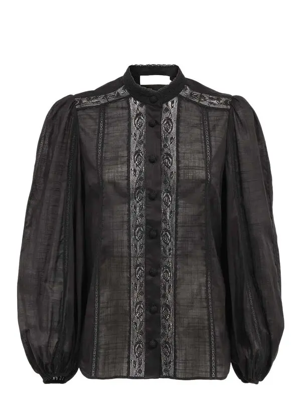 Zimmermann Halliday Cotton Shirt With Lace Detail - Black