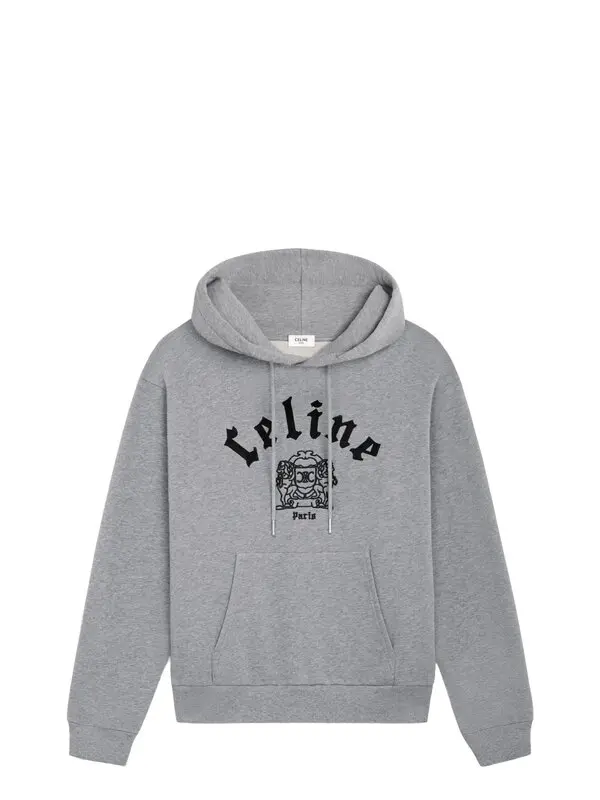 Celine Loose Blason Hoodie In Cotton Fleece - Gray Mixed Color/black
