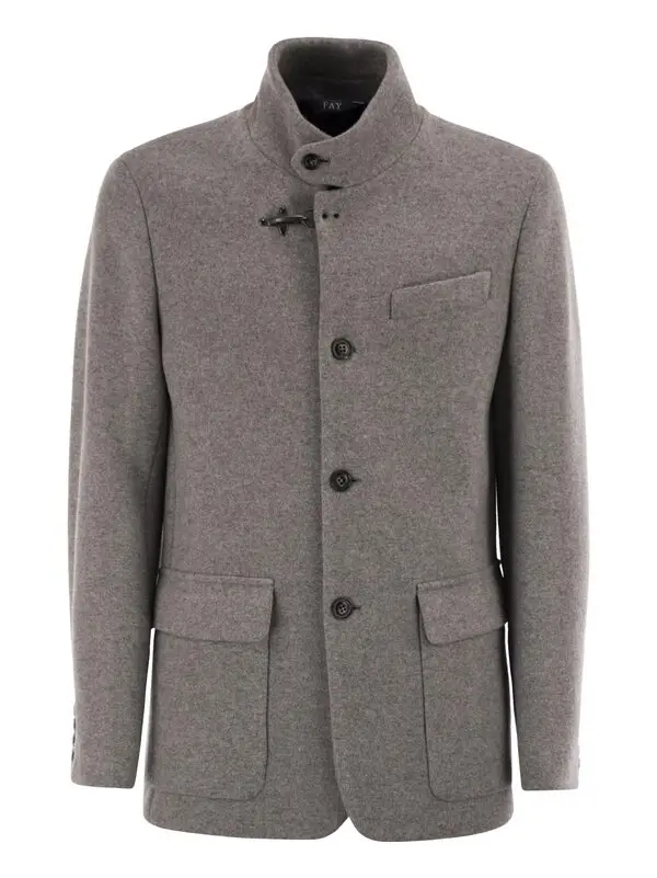 FAY Wool-blend Herringbone Caban Coat - Gray