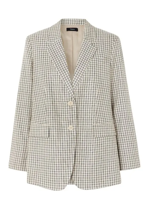 Theory Single-breasted Gingham Check Blazer - Gray