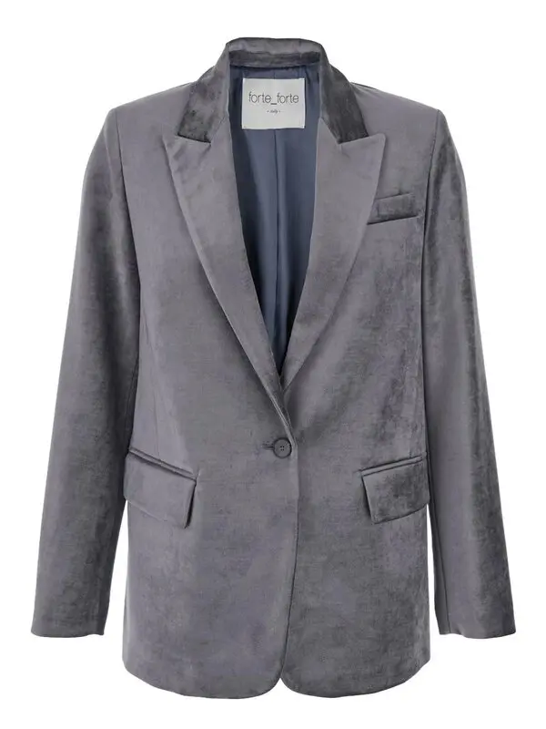 FORTE_FORTE Single-breasted Velvet Blazer - Grey