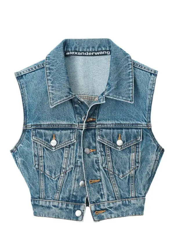 Alexander Wang Shrunken Cropped Denim Gilet - Denim Blue