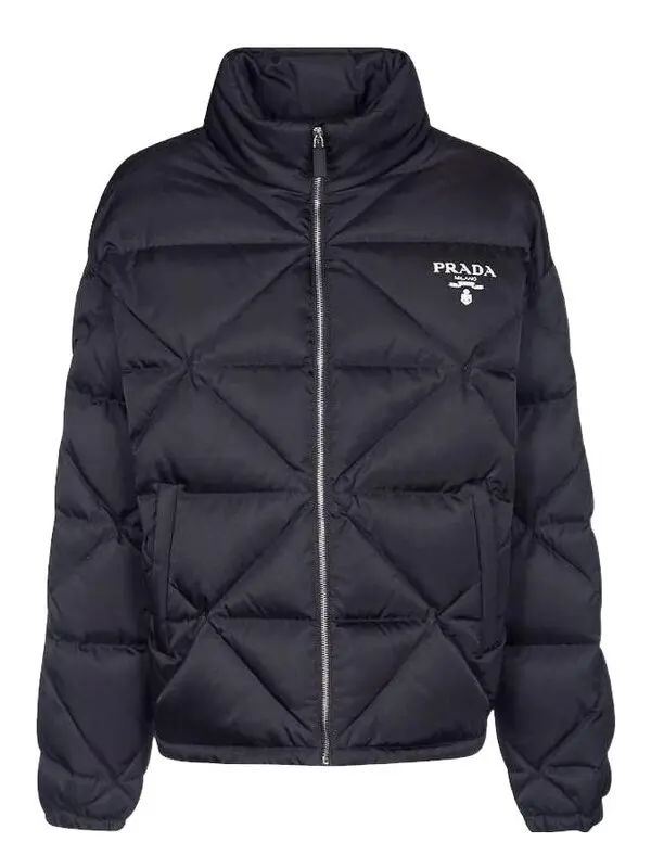 Prada Logo Print Quilted Down Jacket - Black