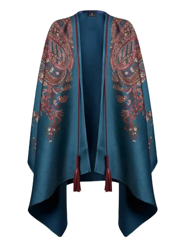 Etro Paisley Jacquard Poncho - Blue
